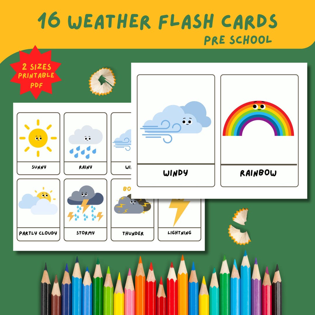 Weather Flashcards for Kids – Printable for Preschool & Kindergarten - Etsy