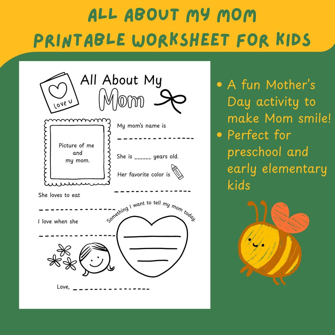 All About My Mom Printable Worksheet for Kids – Mother’s Day Activity ...