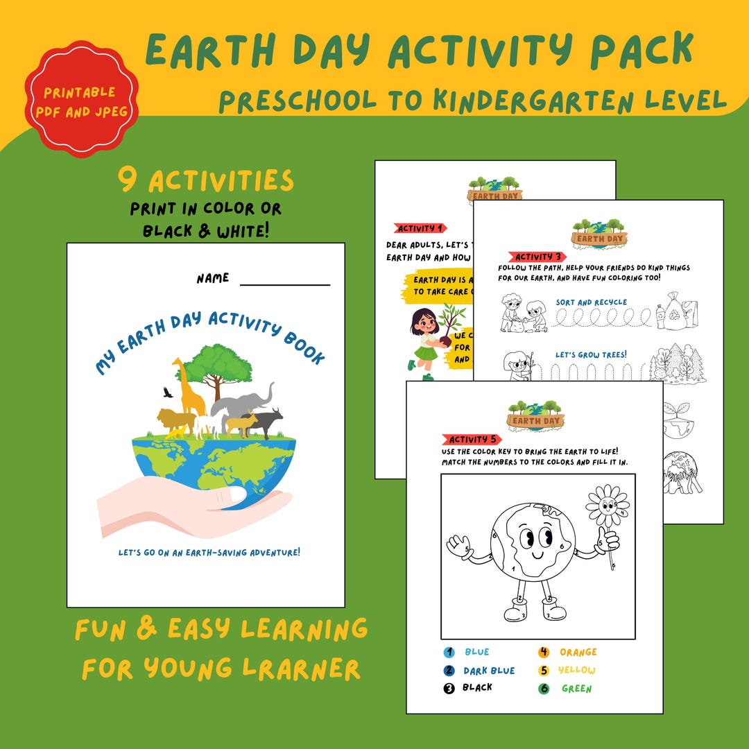 Earth Day Activity Book, Printable Worksheet for Preschool and ...