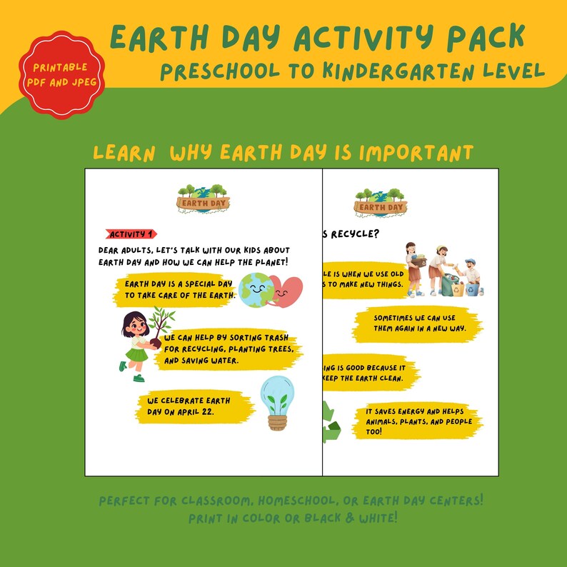 Earth Day Activity Book, Printable Worksheet for Preschool and ...