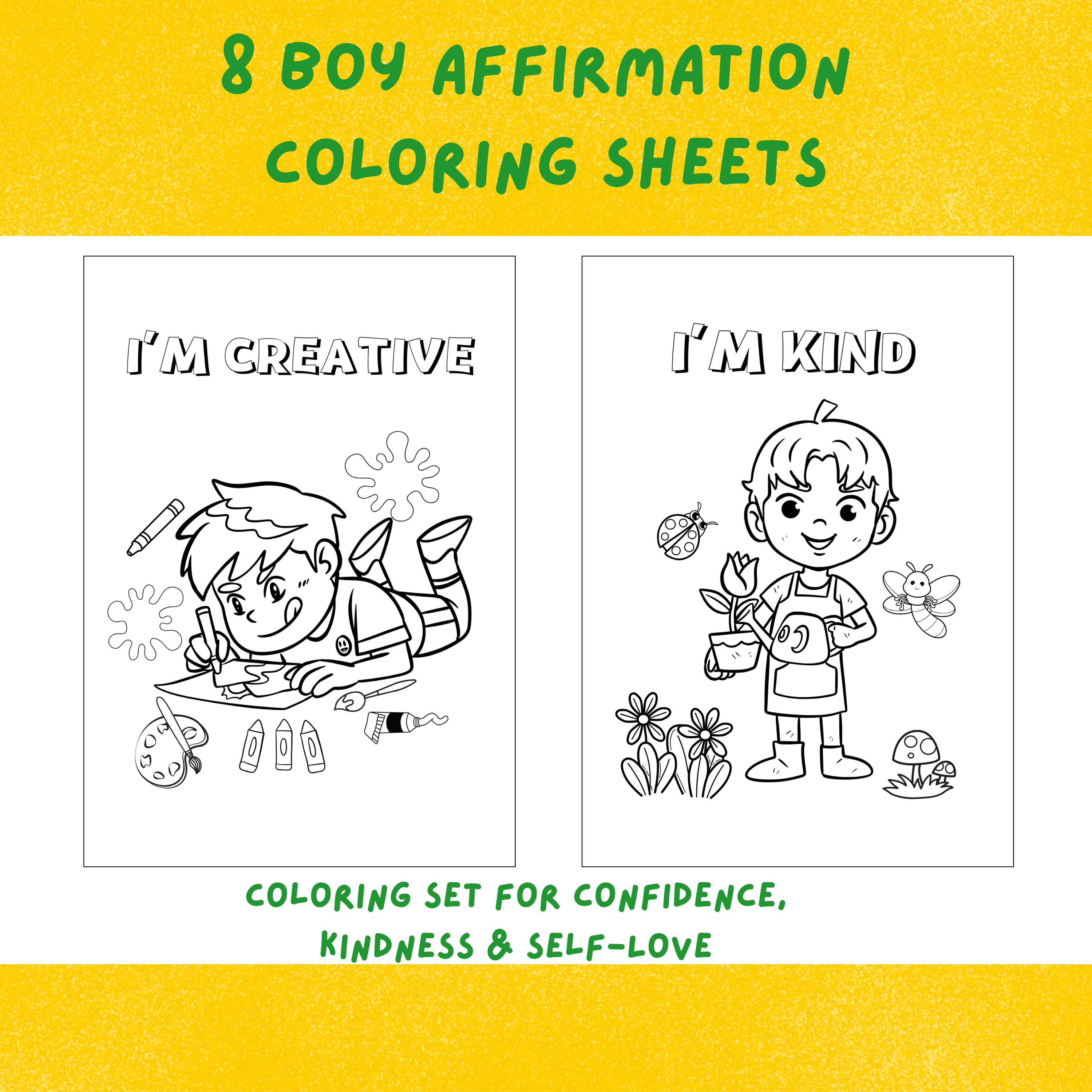 Printable Boy Affirmations | A4 Coloring Pages for Confidence ,kindness ...