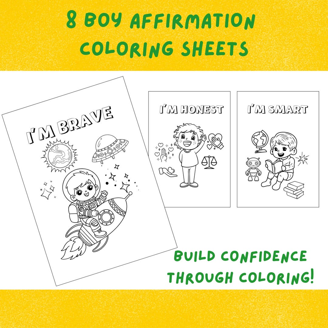 Printable Boy Affirmations | A4 Coloring Pages for Confidence ,kindness ...