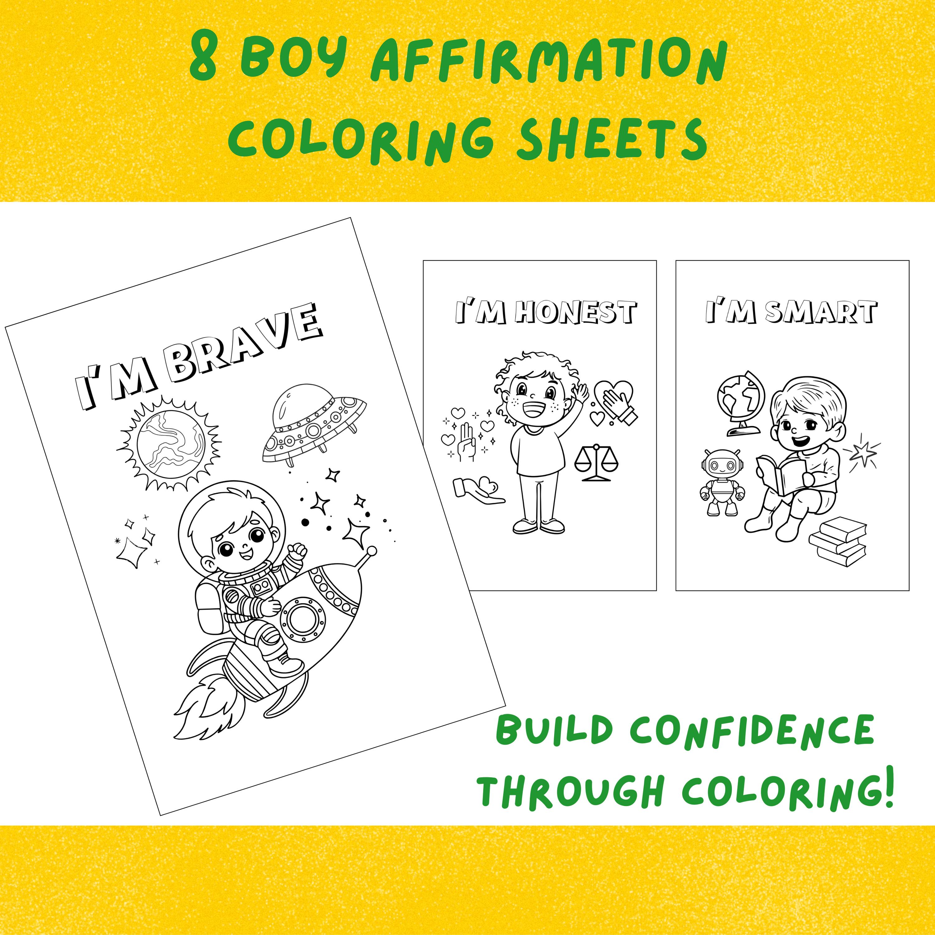 Printable Boy Affirmations | A4 Coloring Pages for Confidence ,kindness ...