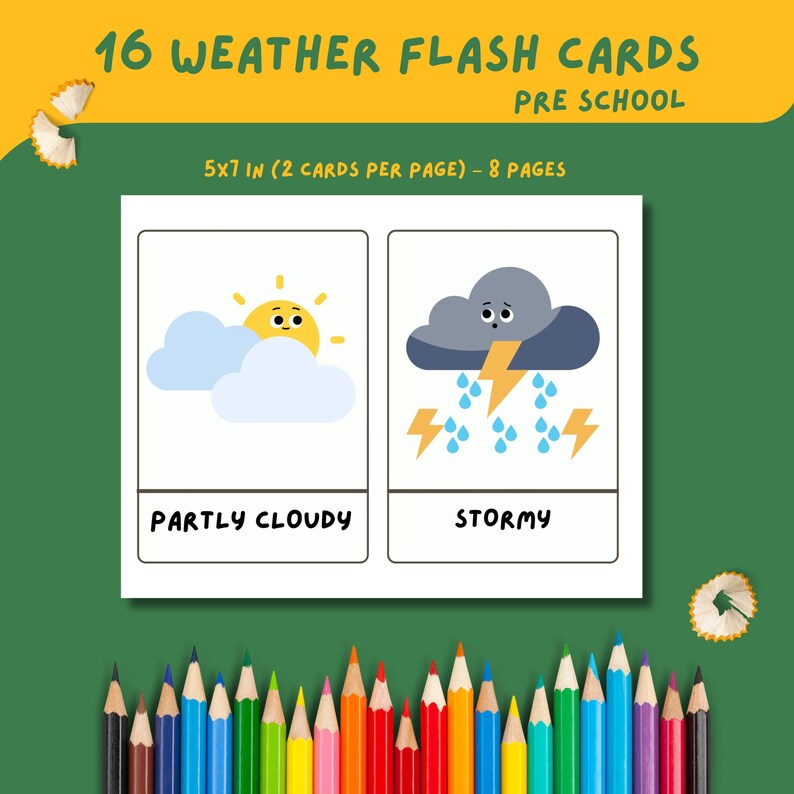 Weather Flashcards for Kids – Printable for Preschool & Kindergarten - Etsy