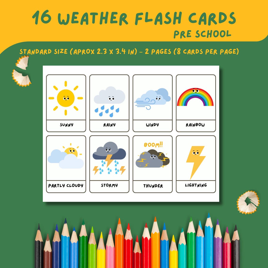 Weather Flashcards for Kids – Printable for Preschool & Kindergarten - Etsy