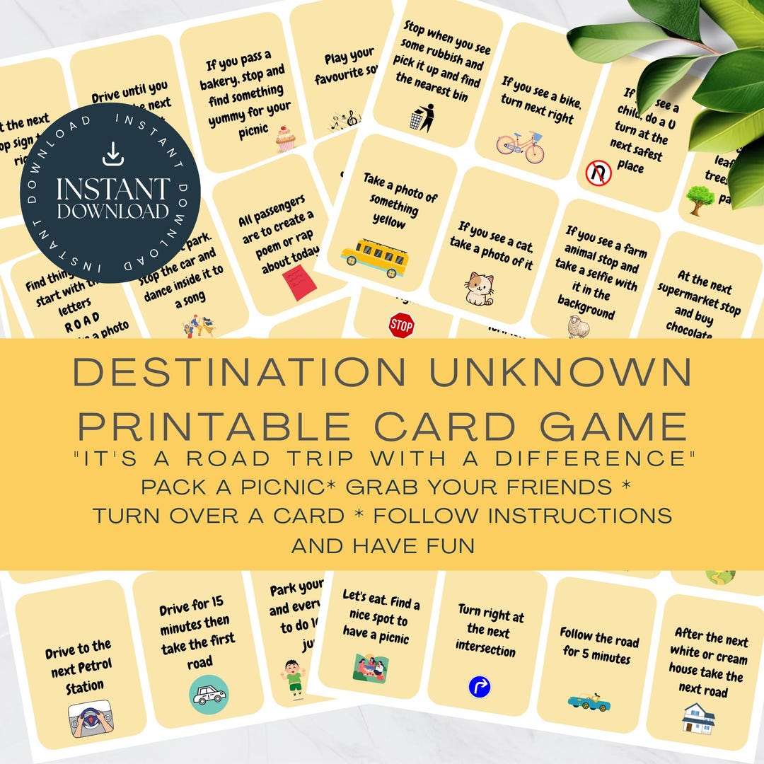 Road Trip Game, Printable Game PDF. Pack A Picnic, Drive, Complete ...