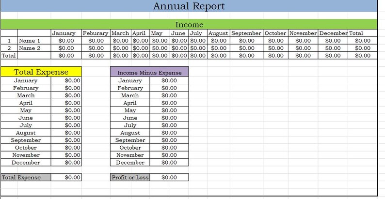 No Frill Monthly Income and Expense Report That Includes and Annual ...