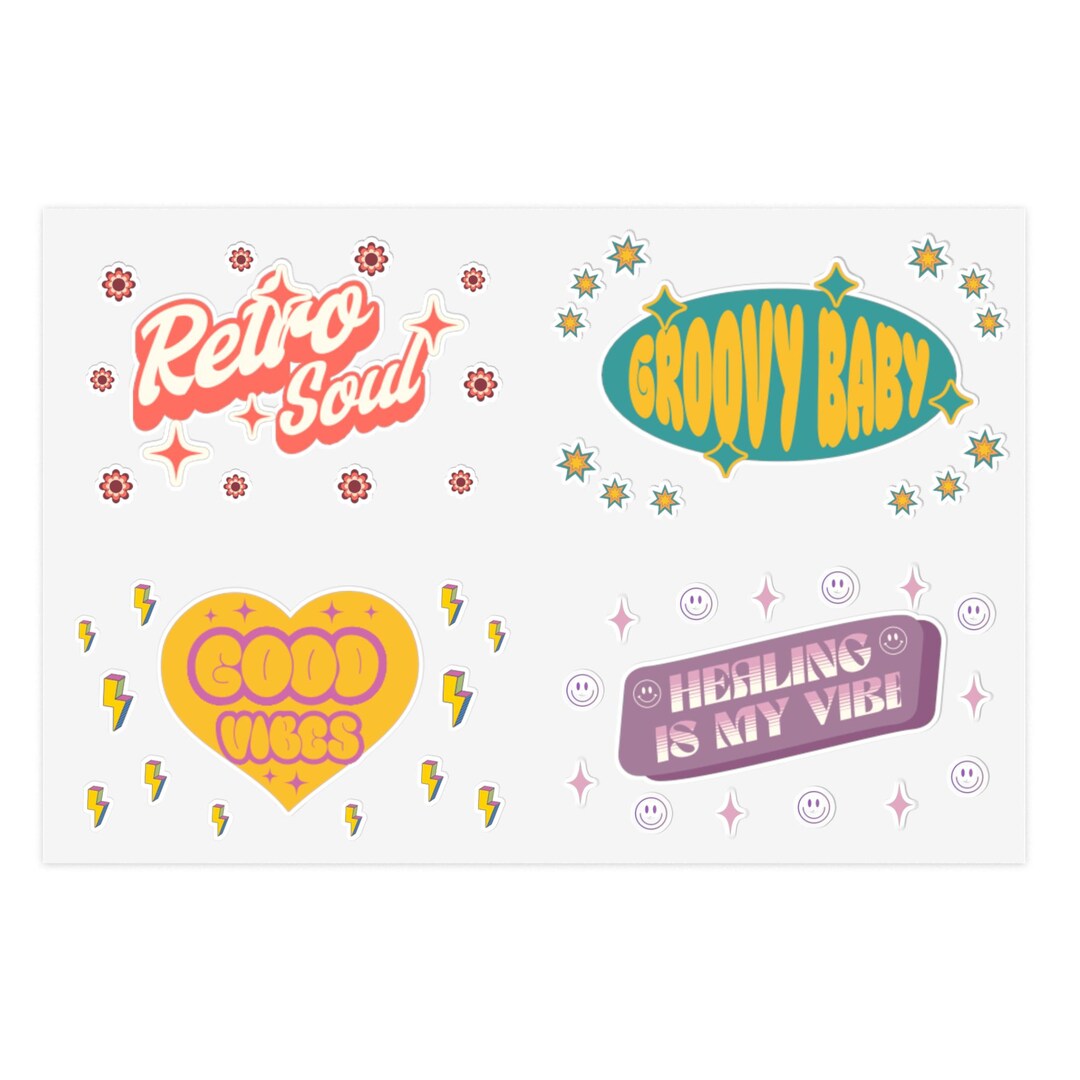 Retro Groovy Sticker Sheet: 70s Aesthetic Stickers, Good Vibes, Self ...