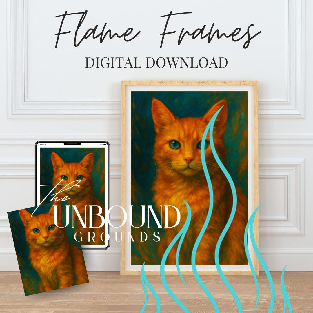Orange Tabby Cat Flame Frame | Printable Digital Cat Art | Warm Flame ...