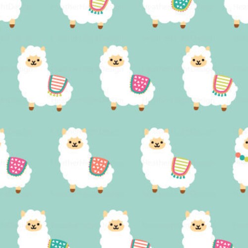 Alpaca Party Fabric by the Yard Cute Mint Alpacas Baby | Etsy