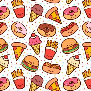 Fast Food Fabric by the Yard / Pizza Ice Cream Donut Burger French ...