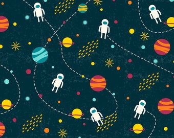 Spaceships Blue Science Outer Space Fabric 1950s Space Race - Etsy