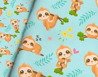 Sloth Fabric 7 Sloths Love Sleep by Shopcabin Sloth Cute Kawaii Baby ...