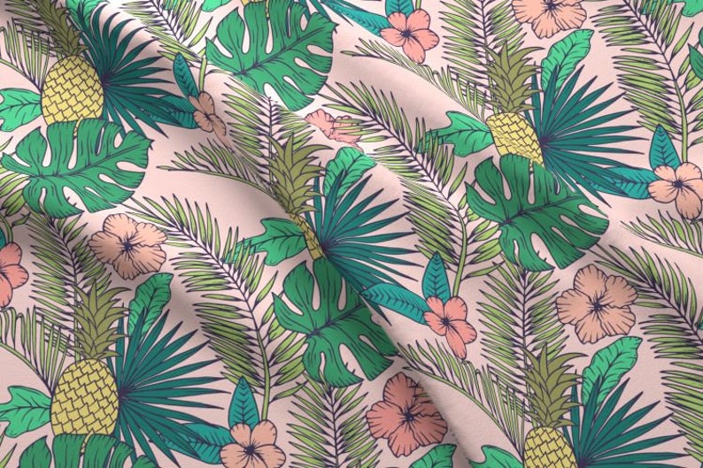 Tropical Garden Fabric by the Yard Pink Hawaiian Pineapple - Etsy