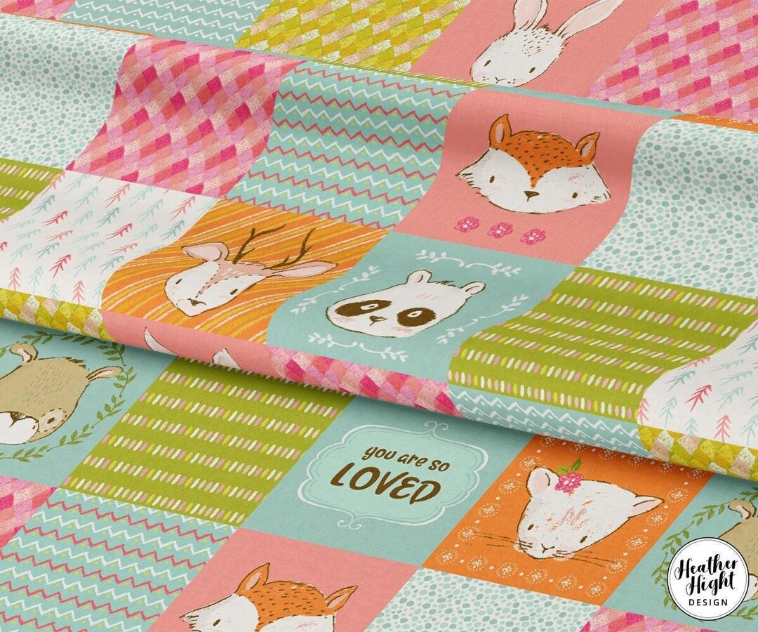 Woodland Animals Cheater Quilt Fabric by the Yard / Baby Girl Nursery ...