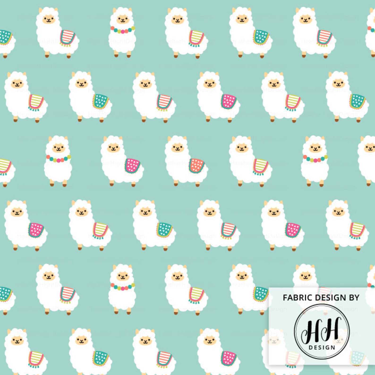 Alpaca Party Fabric by the Yard Cute Mint Alpacas Baby | Etsy