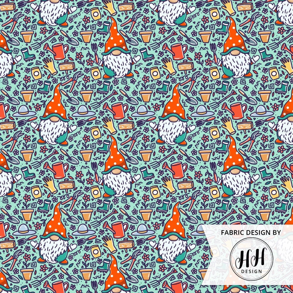 Garden Gnomes Fabric by the Yard / Spring Fabric / Gardening | Etsy