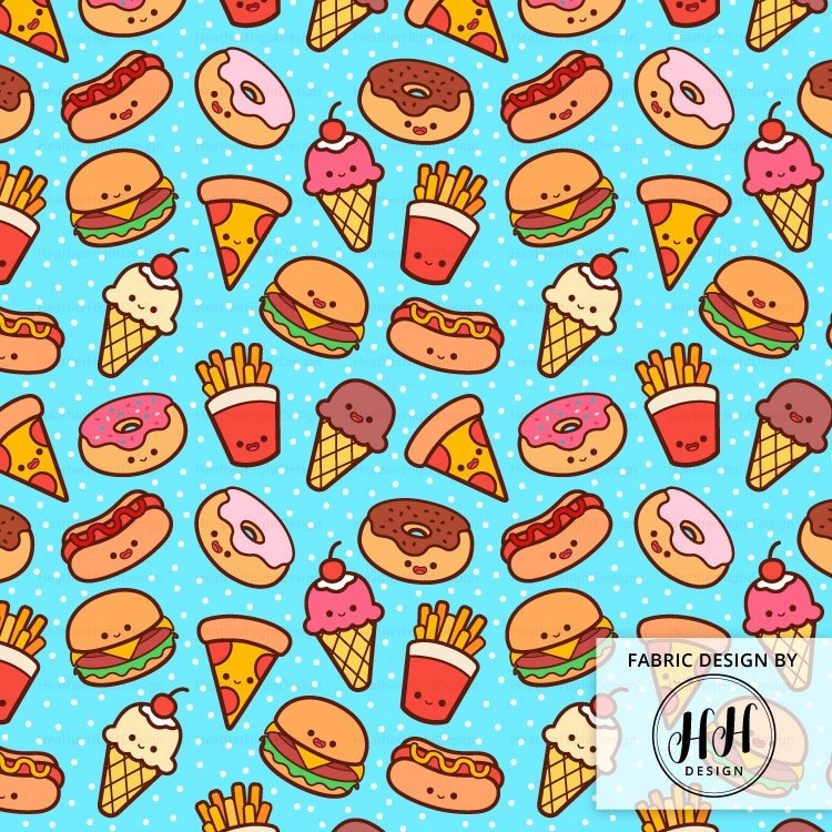 Fast Food Fabric By The Yard / Pizza Ice Cream Donut Burger | Etsy