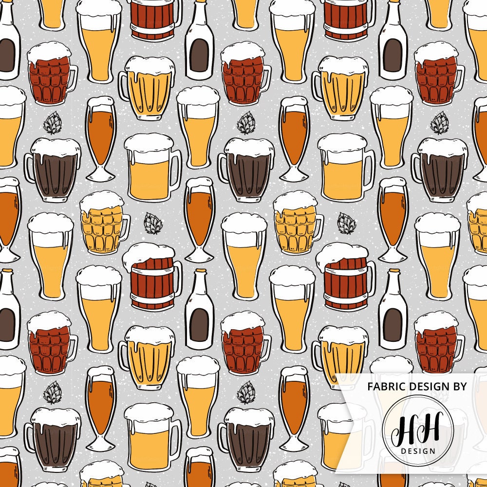 Beer Glass Fabric by the Yard / Adult Gift Project / Hops and | Etsy
