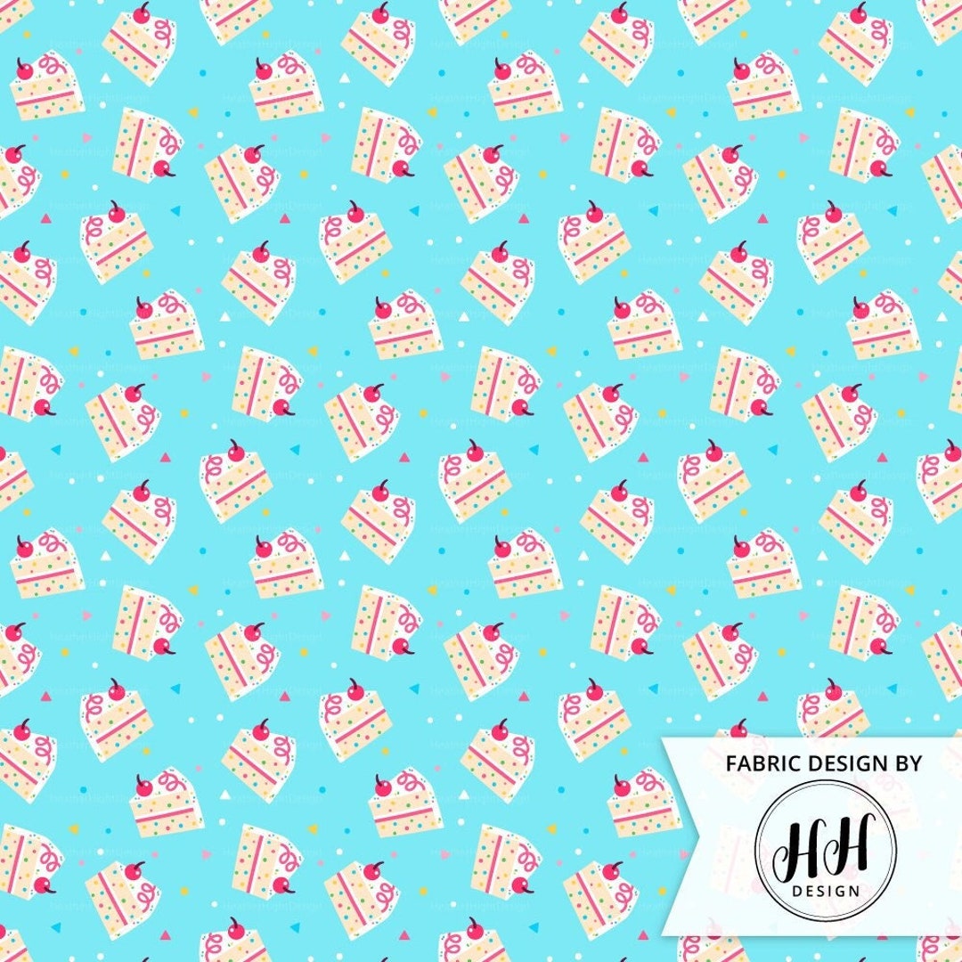 Blue Confetti Cake Fabric by the Yard / Birthday Cake Fabric / Funfetti ...