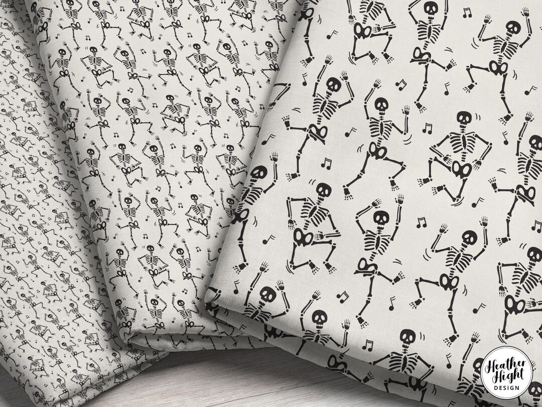 Dancing Skeletons Fabric by the Yard and Fat Quarter - Black & Gray ...