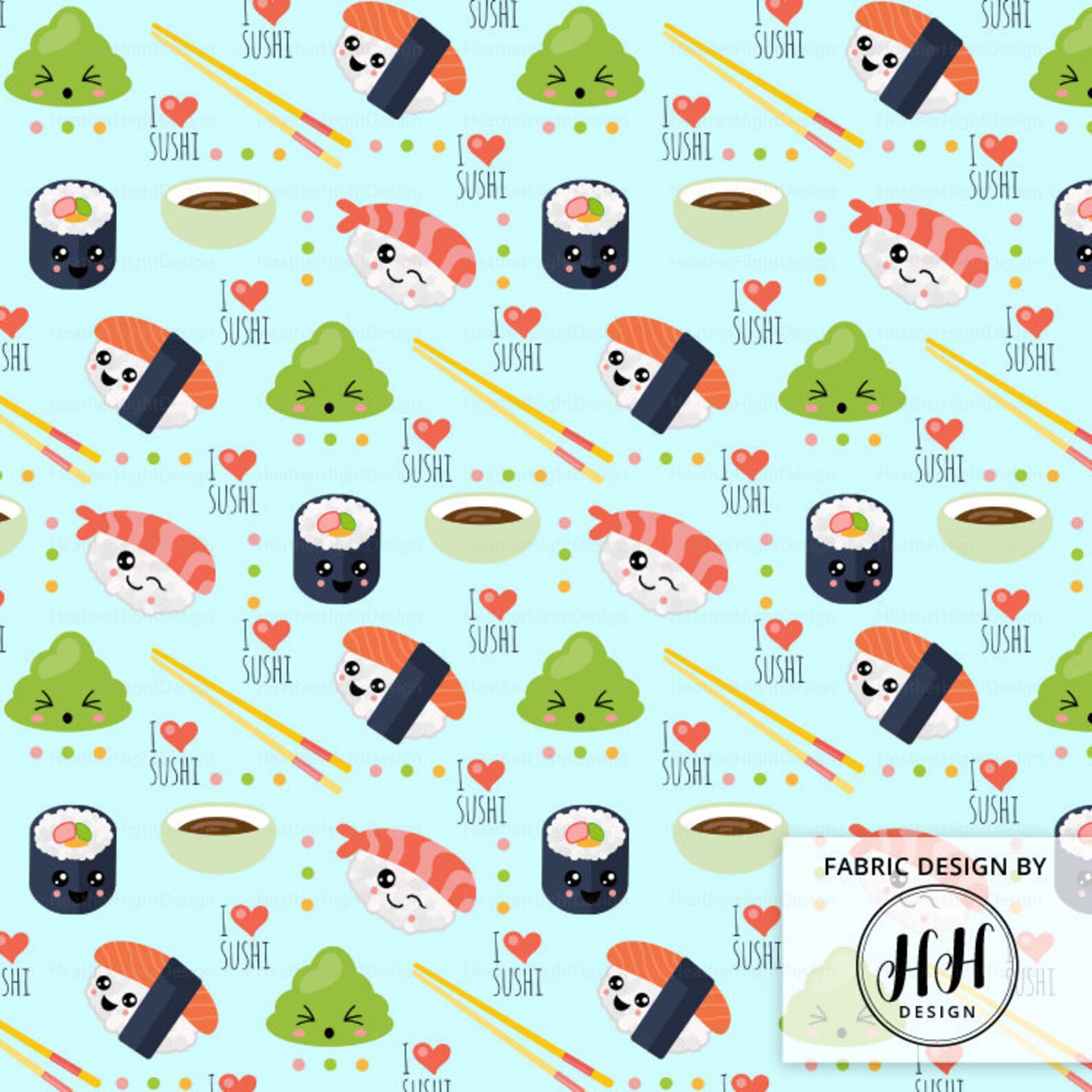 Kawaii Sushi Fabric by the Yard / Cute Fabric / Childrens | Etsy