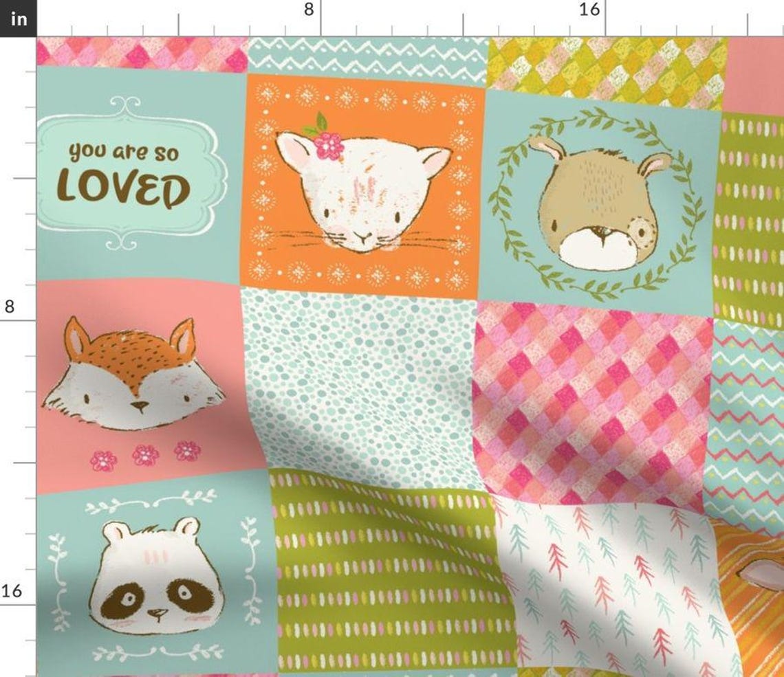 Woodland Animals Cheater Quilt Fabric by the Yard / Baby Girl Nursery ...