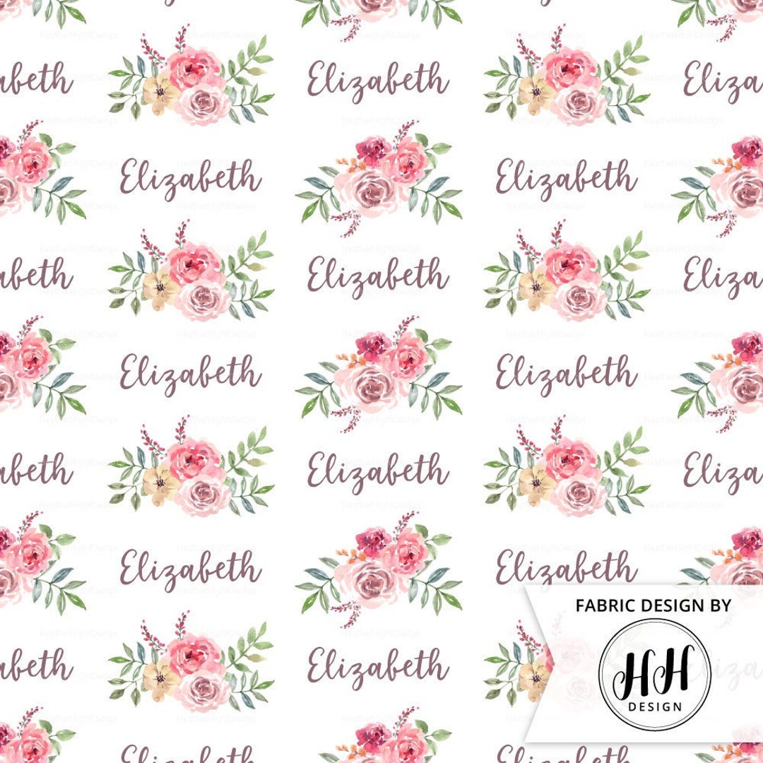 Watercolor Floral Personalized Fabric / Custom Name Fabric / Baby Girls ...