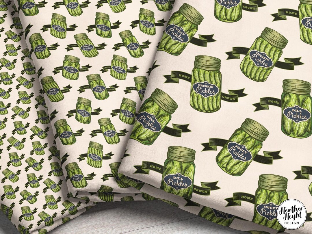 Vintage Pickle Jar Fabric by the Yard / Pickle Fabric / Fun Decor Retro ...