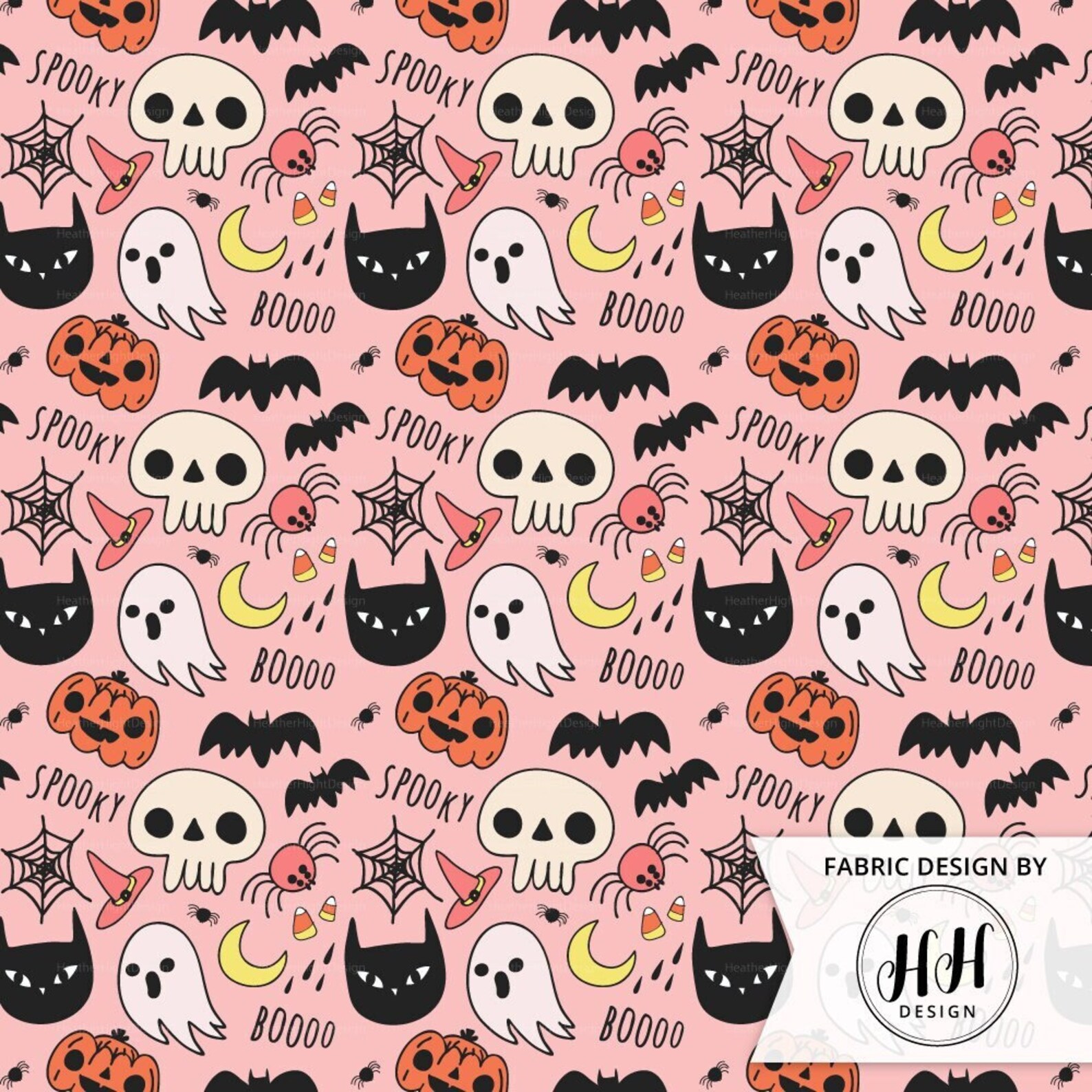 Spooky Cute Halloween Fabric Pink / Kawaii Halloween Fabric - Etsy
