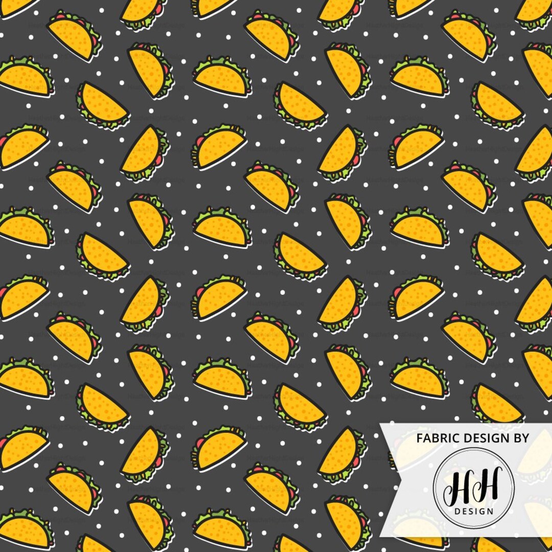 Taco Party Fabric Charcoal Black / Whimsical Ditsy Taco Fabric / Taco ...