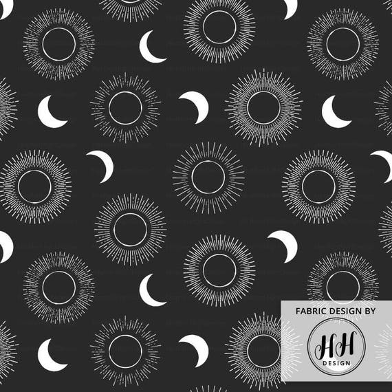 Solar Eclipse Fabric by the Yard Faded Black and White / | Etsy