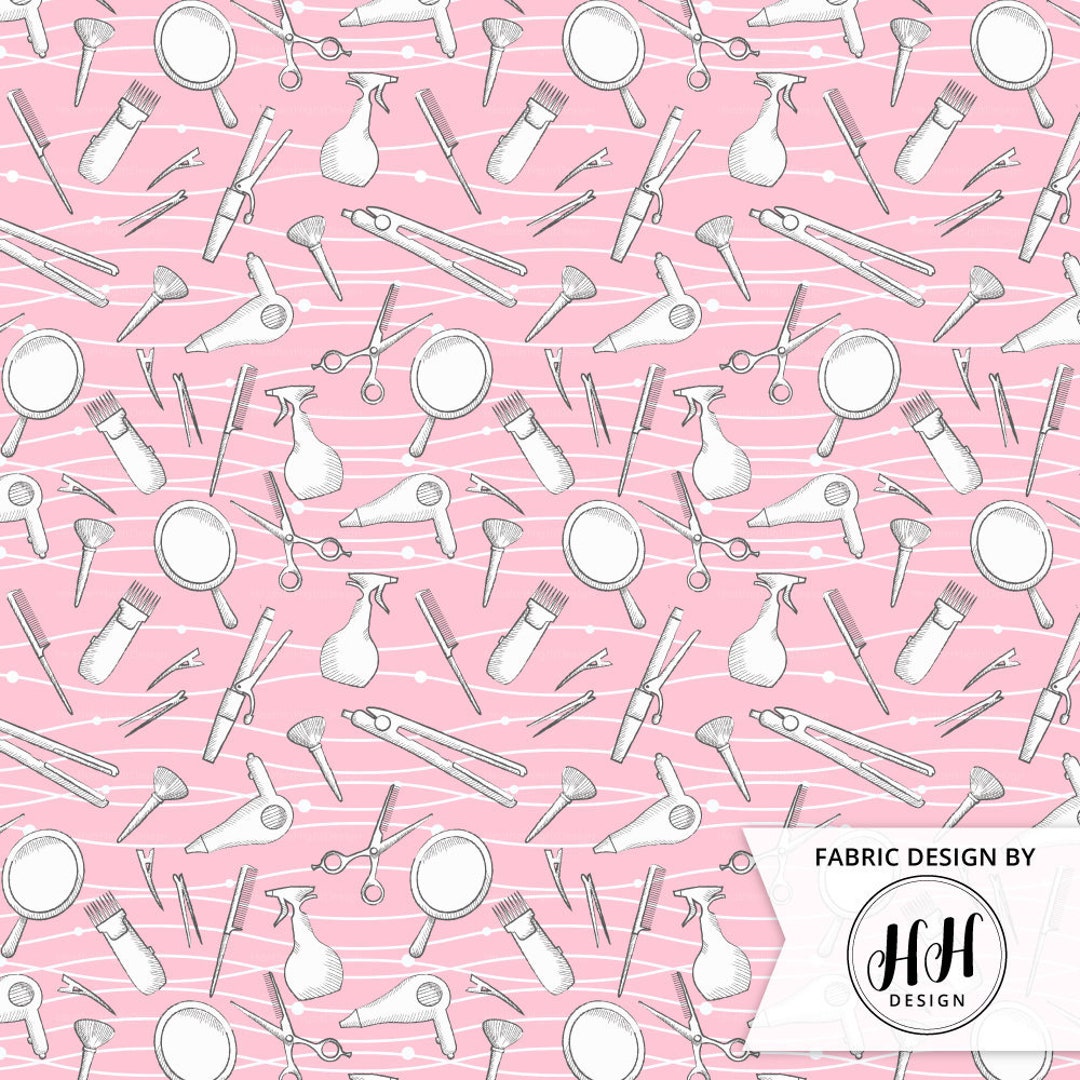 Hairdresser Fabric by the Yard Pink Retro Beauty Salon Fabric Beauty ...