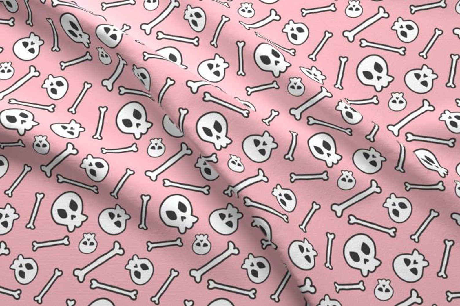 Pink Skull Fabric by the Yard / Skull and Bone Fabric / | Etsy