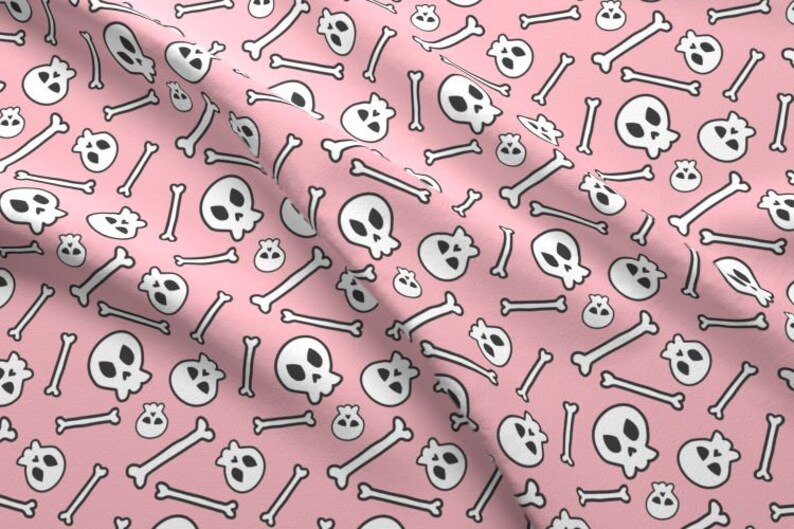 Pink Skull Fabric by the Yard / Skull and Bone Fabric / | Etsy