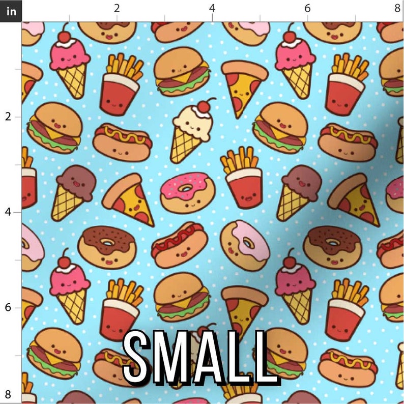 Fast Food Fabric by the Yard / Pizza Ice Cream Donut Burger - Etsy