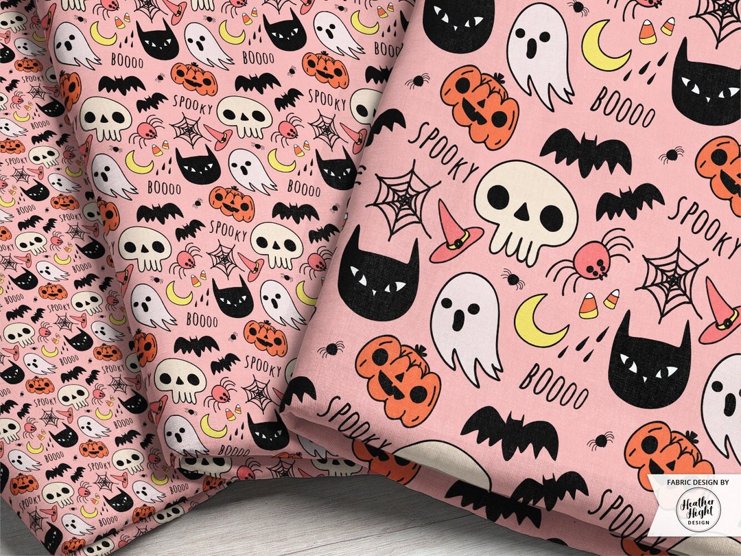Spooky Cute Halloween Fabric - Pink / Kawaii Halloween Fabric / Ghosts ...