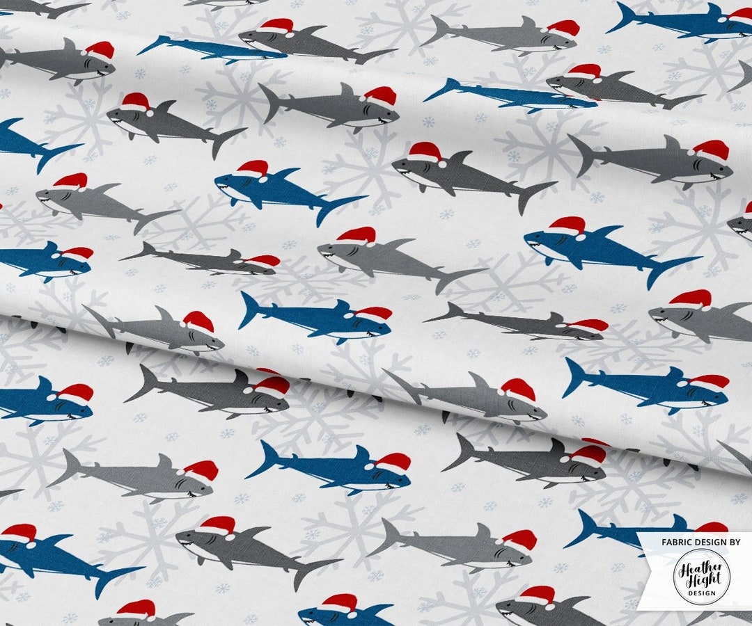 Christmas Shark Fabric by the Yard / Undersea Christmas / Sharks ...