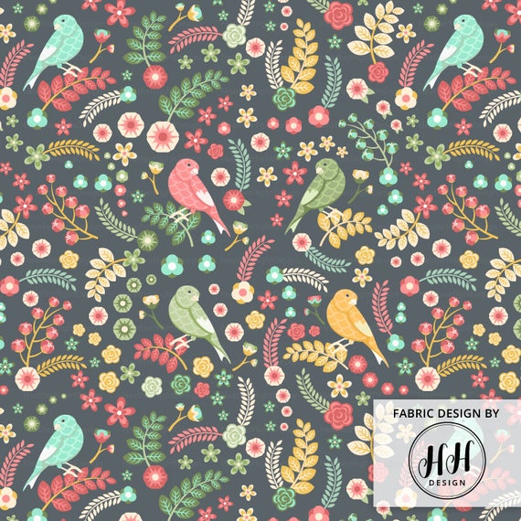Floral Birds Fabric by the Yard Vintage Style Birds and - Etsy