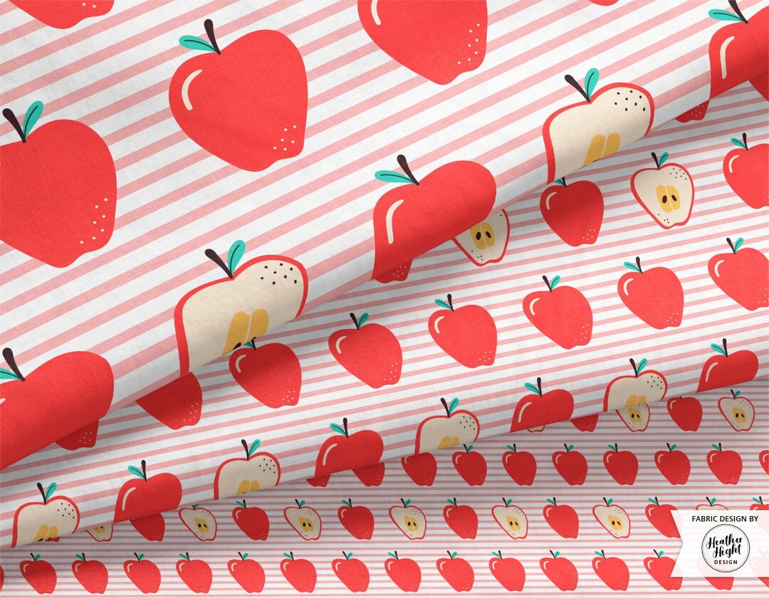 Sweet Apples Fabric - Red Striped Back to School Print by the Yard ...