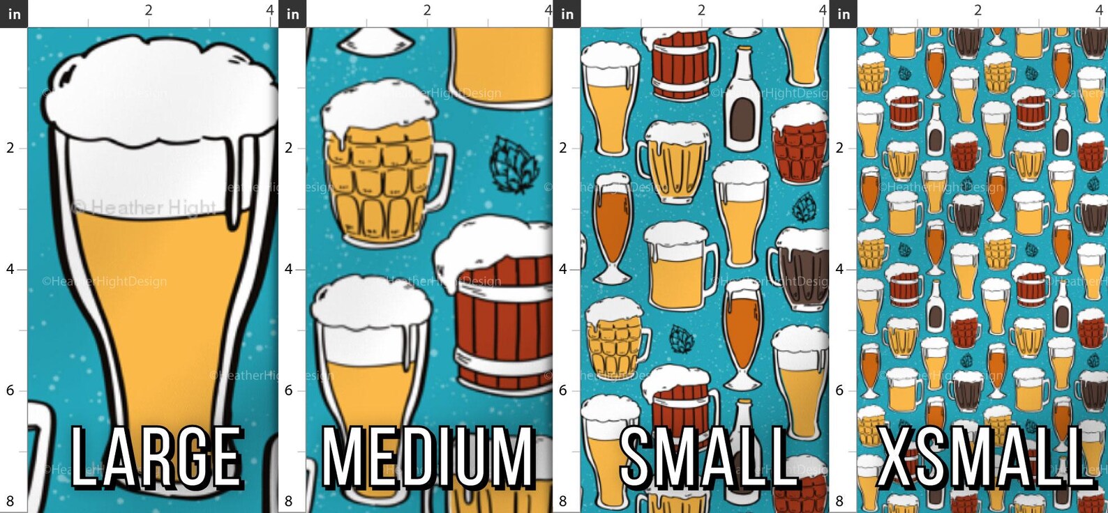 Beer Glass Fabric by the Yard - Blue / Adult Gift Project / Hops Ale ...