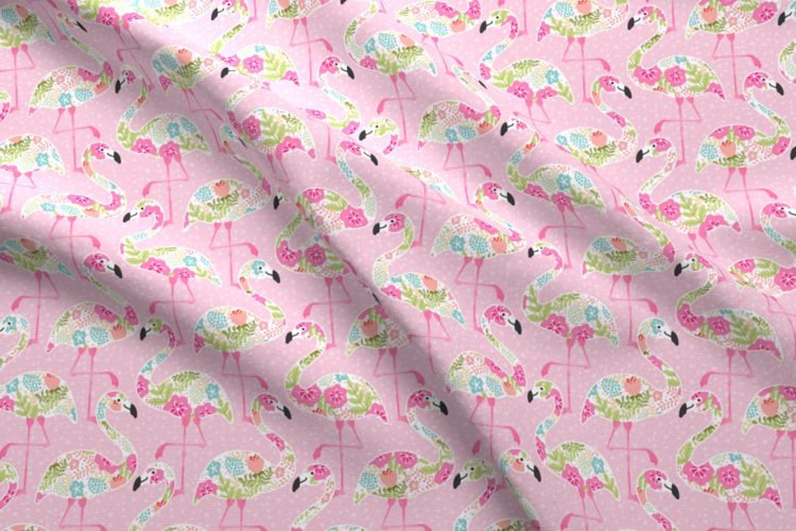 Floral Flamingo Fabric by the Yard Flamingo Fabric Pink - Etsy