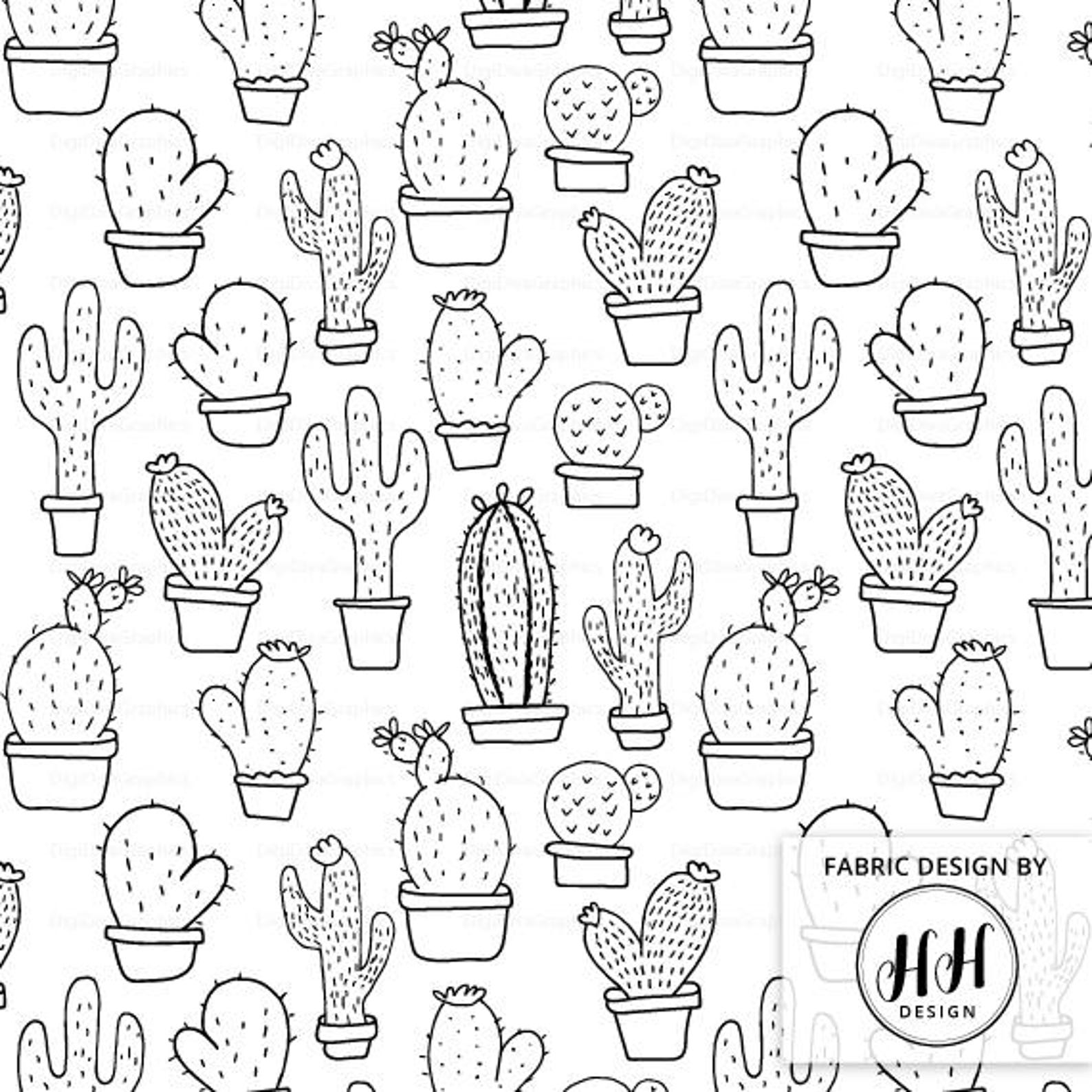 Cactus Fabric in Black and White by the Yard Cacti | Etsy