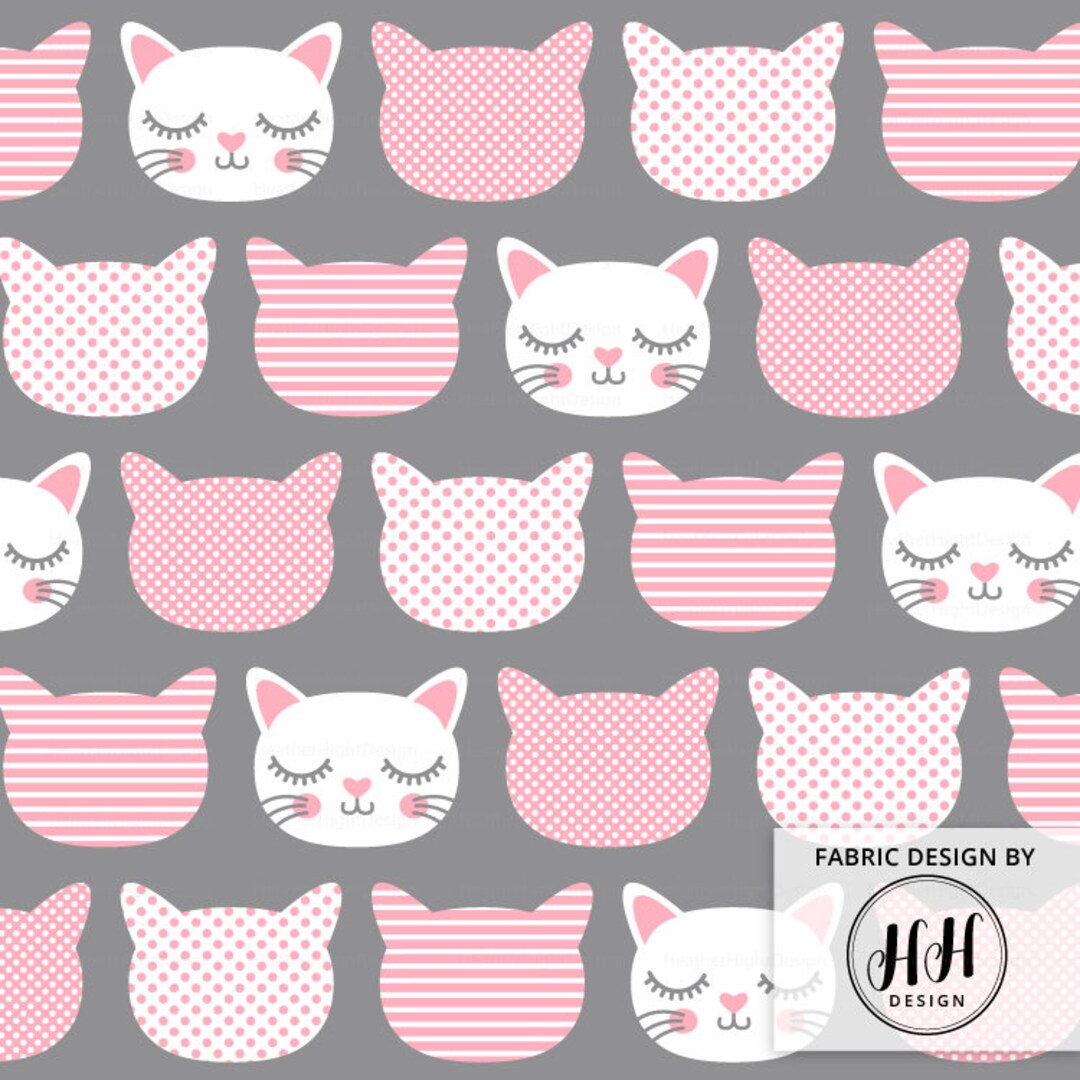 Cat Face Fabric / Cute Kitty Face Fabric / Nursery Decor Cotton Fabric ...