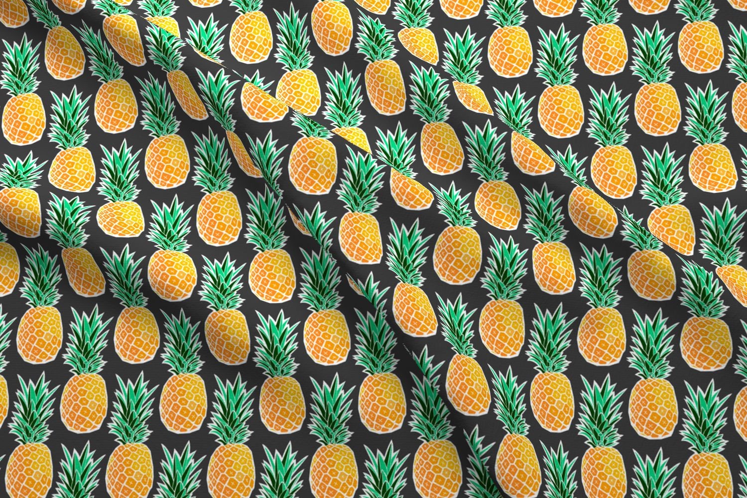Tropical Pineapple Fabric by the Yard - Geometric Pineapples Charcoal ...