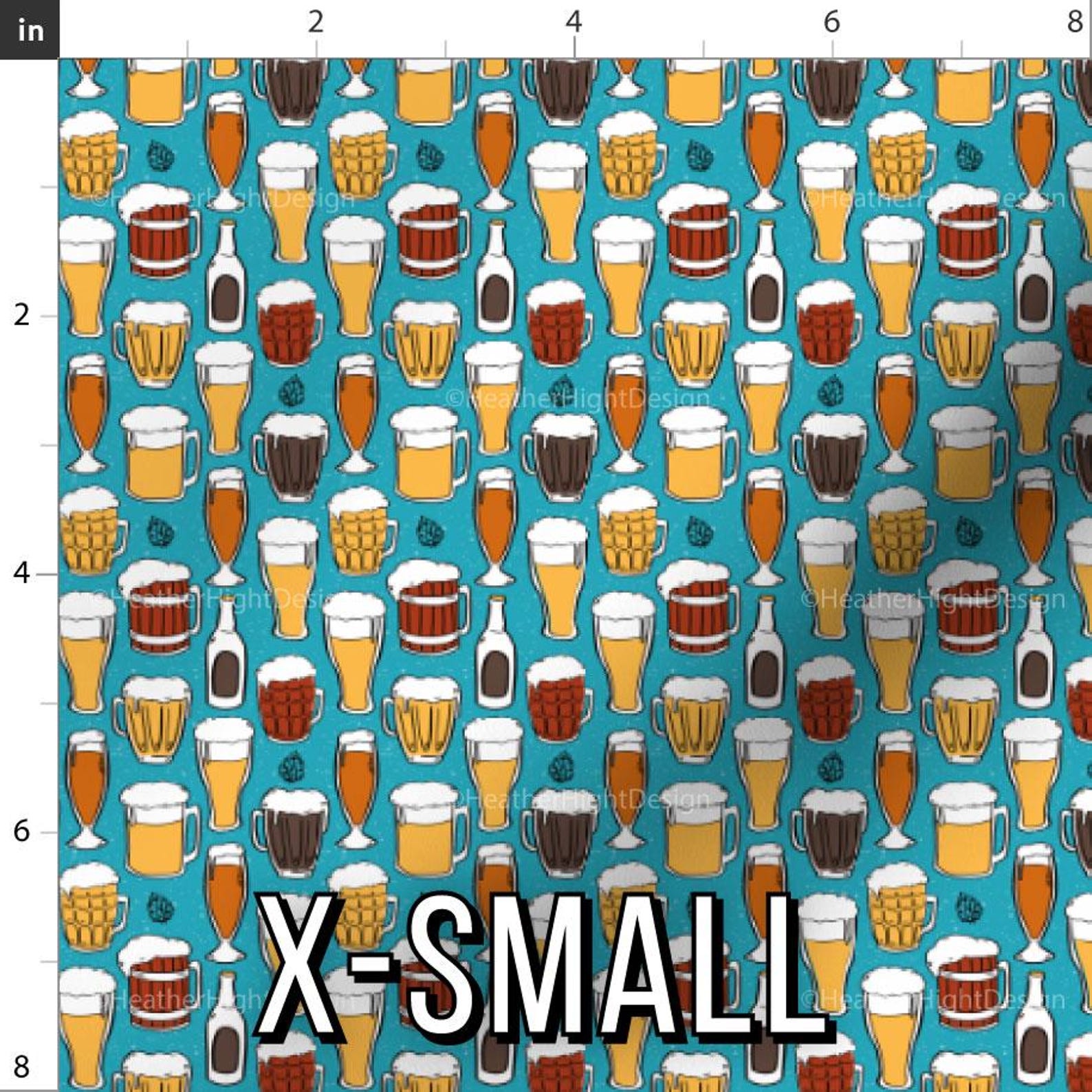 Beer Glass Fabric by the Yard - Blue / Adult Gift Project / Hops Ale ...