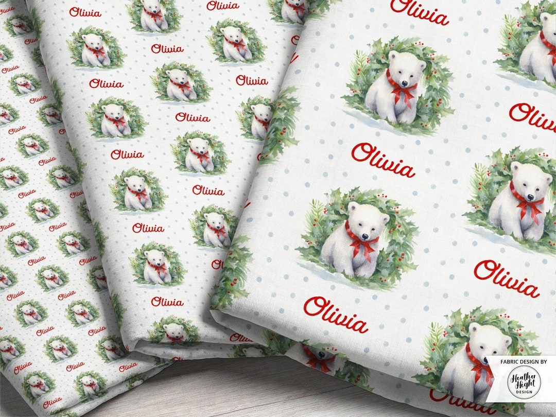 Baby Polar Bear Personalized Fabric / Winter Name Fabric / Quilting ...
