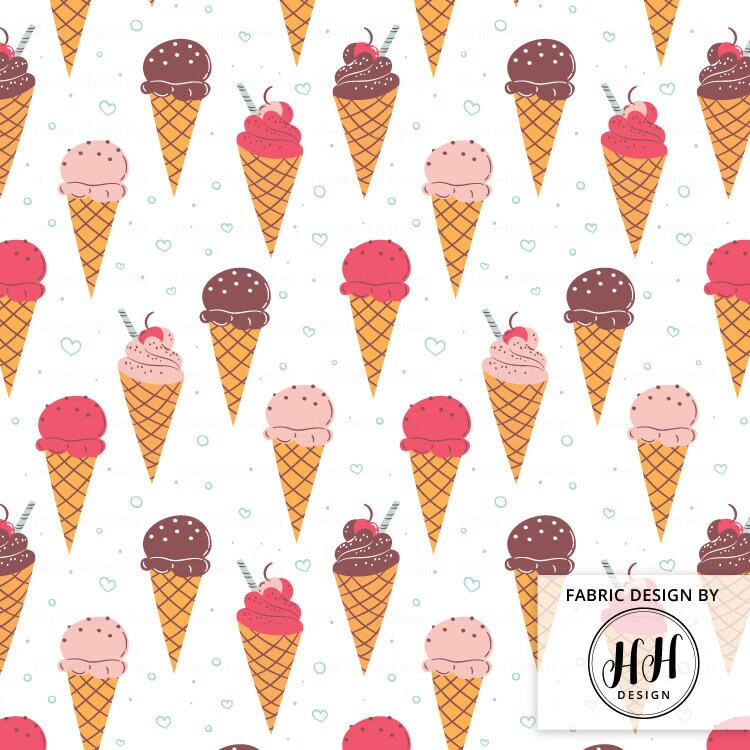 Ice Cream Fabric by the Yard / Ice Cream Cone Fabric / Cotton | Etsy