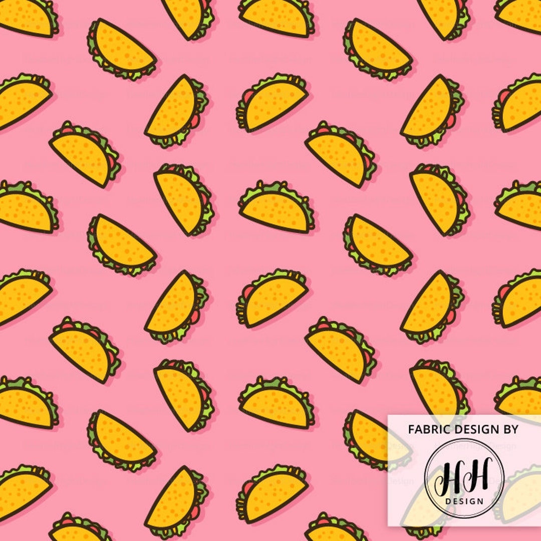 Taco Party Fabric by the Yard / Whimsical Ditsy Taco Fabric / Cartoon ...