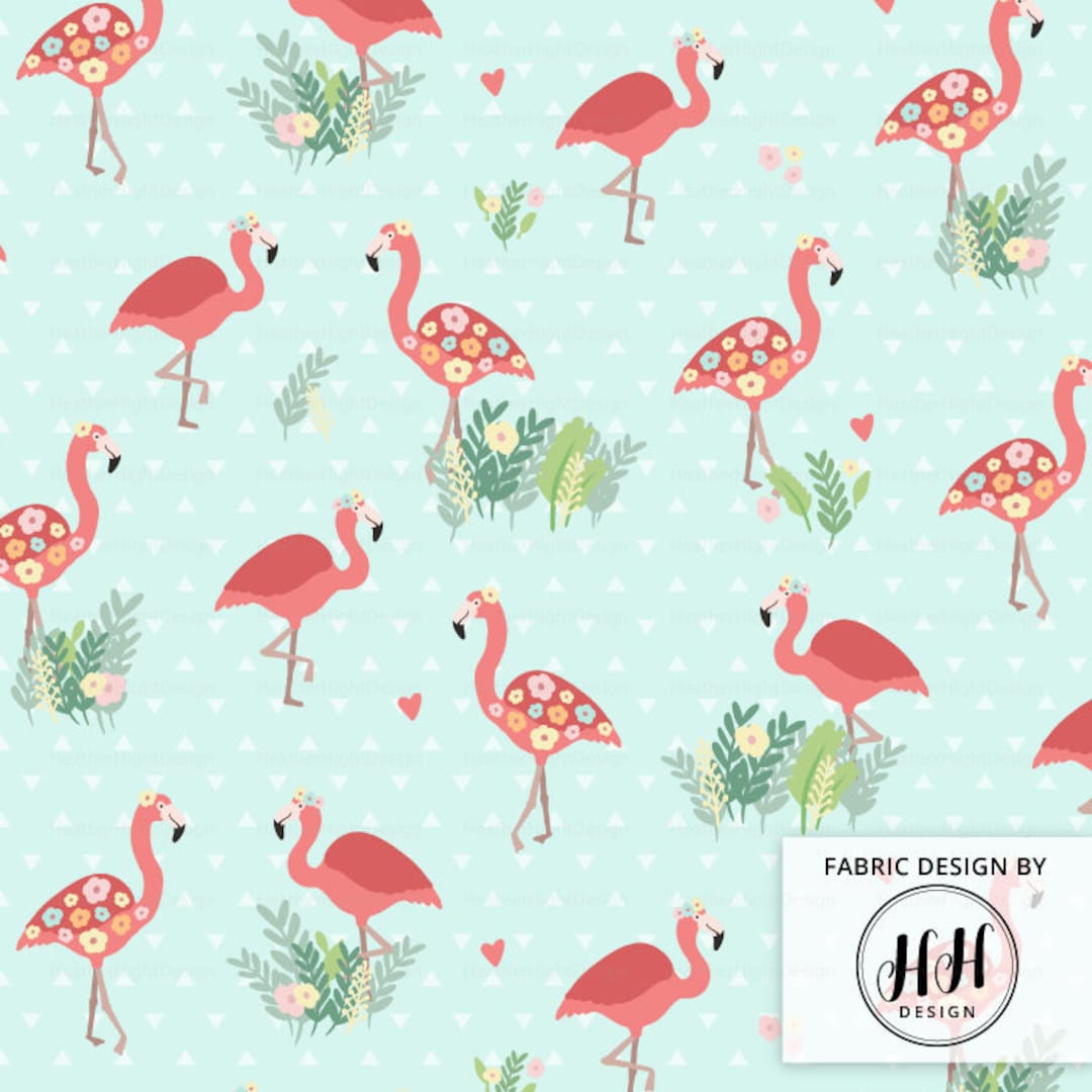 Flamingo Floral Fabric by the Yard / Tropical Flamingo Fabric / Pink ...